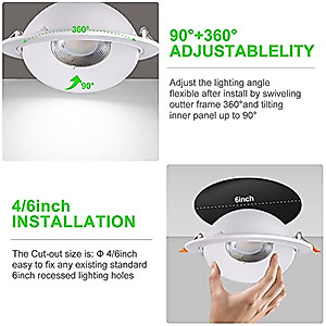 bulbeats 4 Pack 6 Inch LED Recessed Lights CRI90 3000K/4000K/5000K Selectable LED Can Lights, Dimmable White Can-Killer Downlight, 12W 1200LM (110W Eqv.) Canless LED Recessed Light with Acrylic Lens