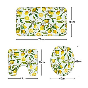 Amagical Lemon Set Decor Fruit Citrus Flowers Leaves Pattern 16 Piece Bathroom Mat Set Shower Curtain Set Bath Mat Contour Mat Toilet Cover Shower Curtain and 12 Hooks