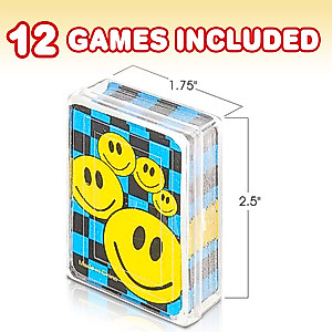 Gamie Mini Smile Playing Cards Deck - Pack of 12-2.5 Inches Tall - Blue Checkerboard Background - Poker-Casino Cards - Carnival Prize, Party Favor and Gift Idea for Kids Ages 3+