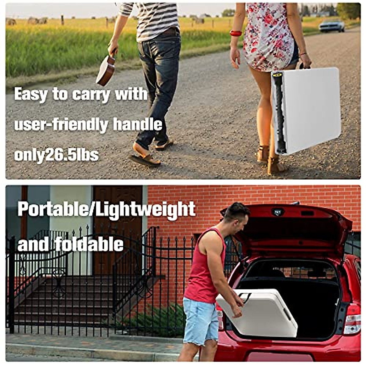 Byliable Folding Table 6ft Portable Heavy Duty Plastic Fold-in-Half Utility Foldable Table Plastic Dining Table Indoor Outdoor for Camping, Picnic and Party, White