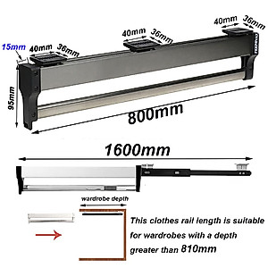 Closet Clothes Hanger Rail,Pull-Out Closet Rod 30-60cm,Wardrobe Clothing Rail,Closet Organizer Rack for Pants and Coat (800mm/31.5inch)
