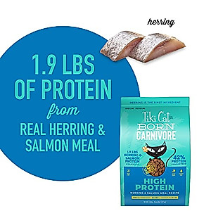 Tiki Cat Born Carnivore High Protein, Herring & Salmon Meal, Grain-Free Baked Kibble to Maximize Nutrients, Dry Cat Food, 2.8 lbs. Bag