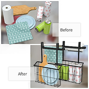 VZINO Over The Cabinet Door Organizer, 2 Packs Cutting Board Organizer with Towel Bar/Paper Holder for Kitchen Storage, Black