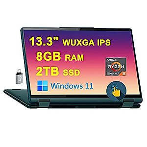 Lenovo Yoga 6 13 2-in-1 Laptop 13.3" WUXGA IPS Touchscreen (100% sRGB) AMD Hexa-Core Ryzen 5 5500U (Beats i7-10510U) 8GB RAM 2TB SSD Backlit Fingerprint HDMI USB-C Dolby Win11 + USB-C Adapter