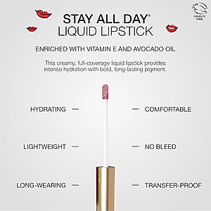 stila Stay All Day Liquid Lipstick, Matte Long-Lasting Color Wear, No Transfer or Bleed Hydrating & Lightweight with Vitamin E & Avocado Oil for Soft Lips Perla, .10 Fl. Oz.