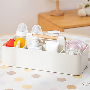 Acshio 2 Pack Portable Caddy Organizer, Art Supply Storage Organizer with Handle, Stackable Plastic Divided Craft Storage Basket Bin for Craft, Sewing, Office Supplies