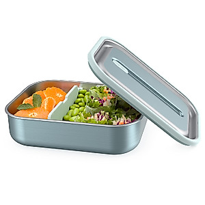Bentgo MicroSteel Leak-Proof Lunch Box - Microwave-Safe, Oven-Safe, Bento-Style Container with Removable Divider, Airtight Lid, Sustainable Design, Odor & Stain Resistant (Aqua)