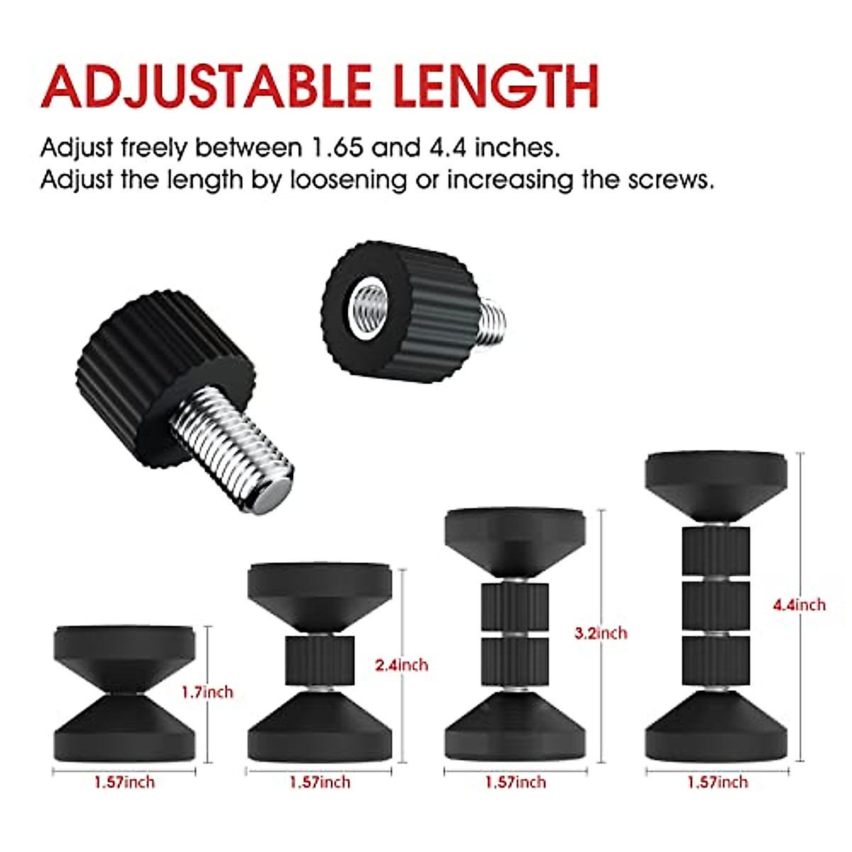 KARINA QURATZ 4pcs Bed Stoppers for Headboard Adjustable Threaded Bed Frame Anti-Shake Tool, Headboard Stoppers, Bedside Anti Shake Tool for Beds Cabinets Sofas(Black,46-120mm)