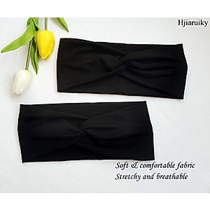 Hjiaruiky 2Pcs Turban Headbands for Women Boho Stretchy Fashion Headbands Fabric Twist Knotted Cloth Cute Thick Headband Head Wraps for Womens Girls Black