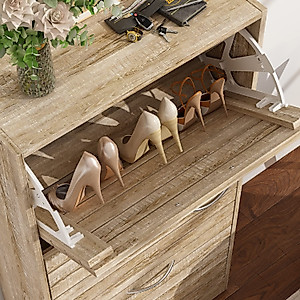 ECACAD 3-Drawer Shoe Storage Cabinet with Ventilate Doors, Wood 3-Tier Shoe Rack Storage Organizer for Entryway, Hallway, Brown (22.4”W x 9.4”D x 42.3”H)