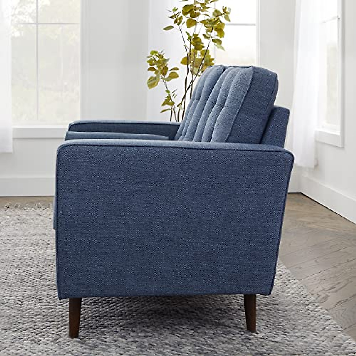 Edenbrook Lynnwood Upholstered Loveseat - Living Room Office or Bedroom - Mid-Century Modern Design Furniture - Buttonless Tufting - Simple Assembly - Includes 2 Bolster Pillows - Navy