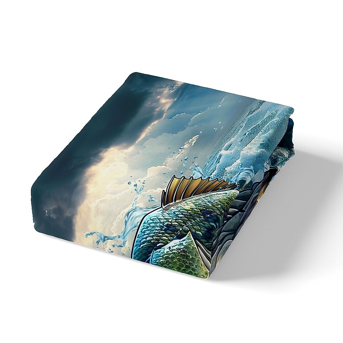 Feelyou Pike Fish Bed Sheet Set Twin Size Bass Big Fish Fitted Sheet for Kids Boys Girls Decor Fishing and Hunting Bedding Set Ocean Theme Bed Cover Deep Pocket