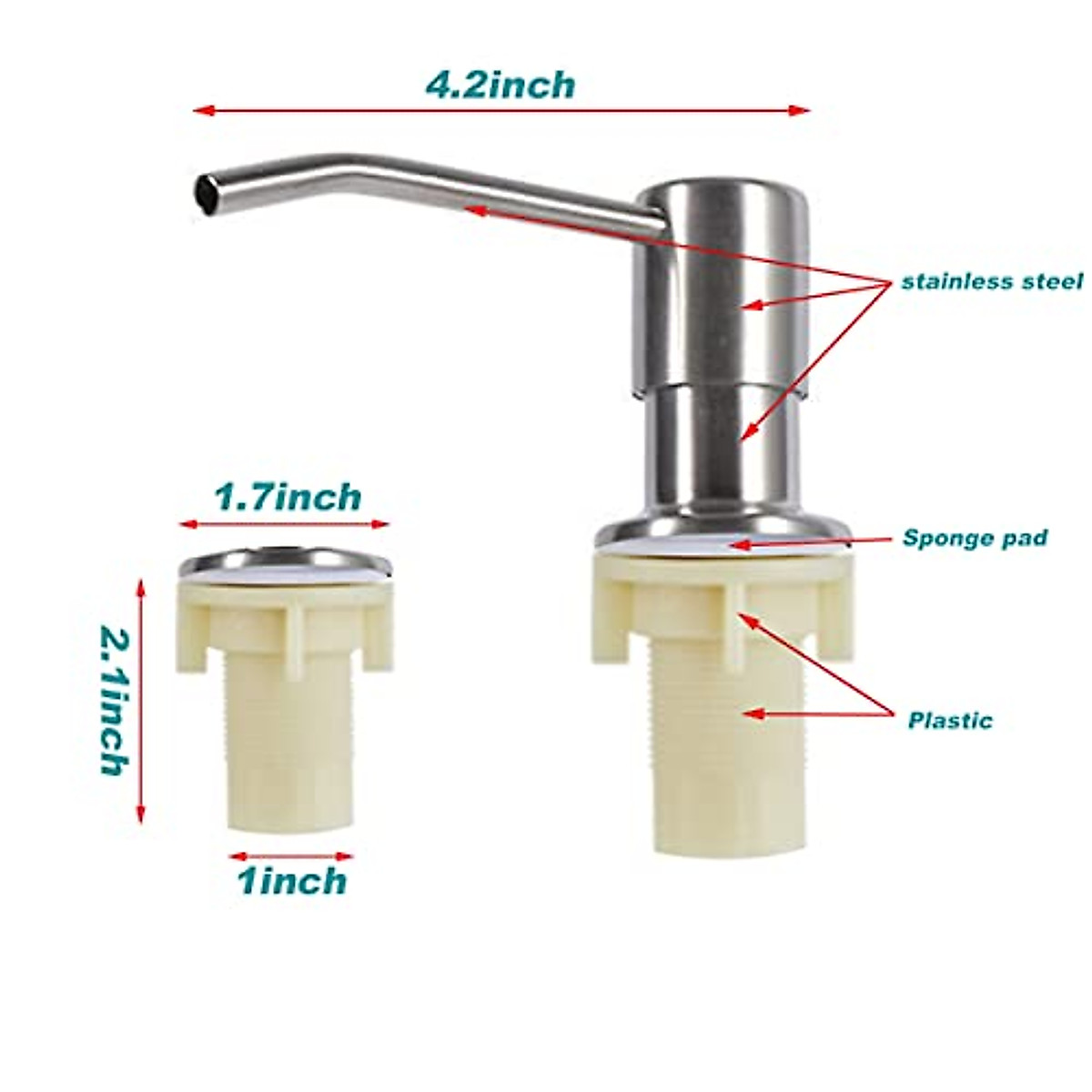Sink Soap Dispenser for Kitchen Sink and Tube Kit (Brushed Nickel), 47" Tube Connects Directly to Soap Bottle, Large Liquid Soap Bottle,Never Fill The Little Bottle Again(No Bottle)