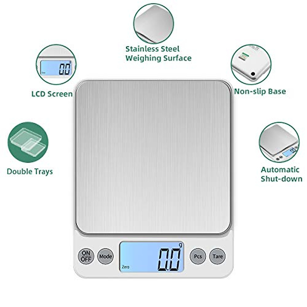 KUBEI Upgraded Larger Size Digital Food Scale Weight Grams and OZ, 5kg/0.1g Kitchen Scale for Cooking Baking, High Precision Electronic Scale with LCD Display