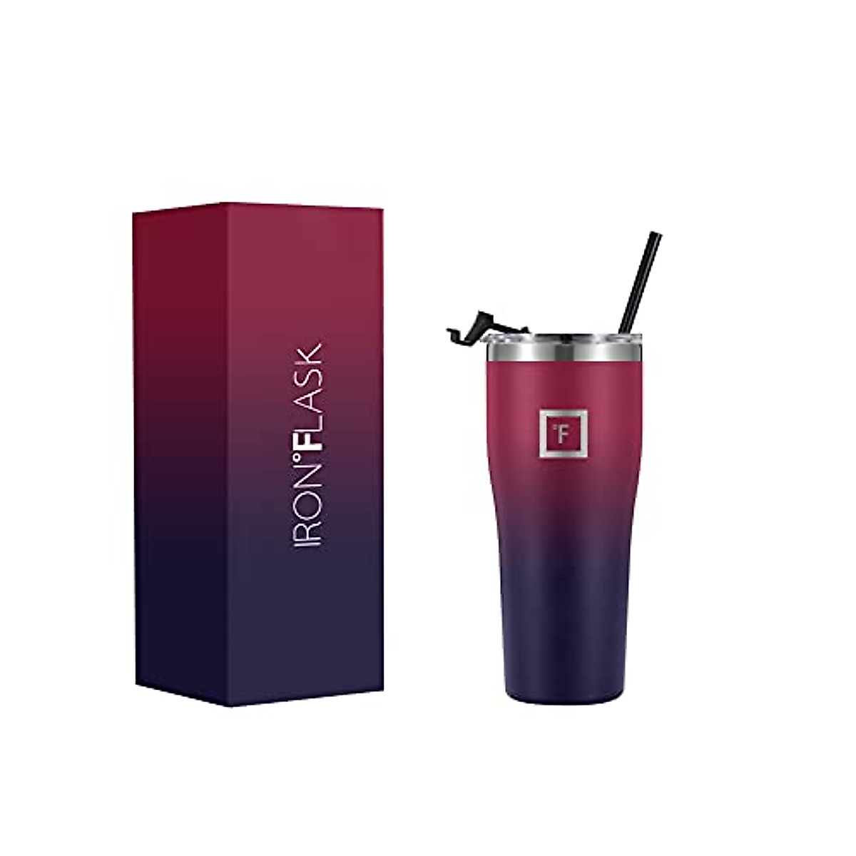 IRON °FLASK Insulated Rover Tumbler w/Lid & Straw - 24 Oz Leak Proof & Stainless Steel Bottle for Hot & Cold Drinks - Coffee Travel Mug, Water Metal Canteen, Thermal Cup - Dark Rainbow