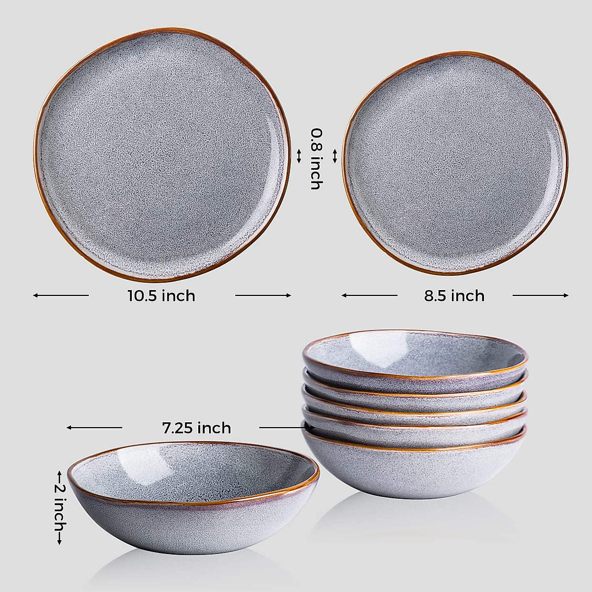 AmorArc Ceramic Dinnerware set, Service for 6 (18pcs), Stoneware Plates and Bowls Set,Highly Chip and Crack Resistant | Dishwasher & Microwave Safe,Gray-blue-Rustic Style