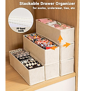 MURRI&MURRDI Mini Foldable Clothes Drawer Organizer 6 Pcs, Fabric Drawer Organizer for Nursery, Small Drawer Fabric Organizer for Clothing, Sock Underwear Bra Belt Tie Scarves Drawer (6 Light Beige)