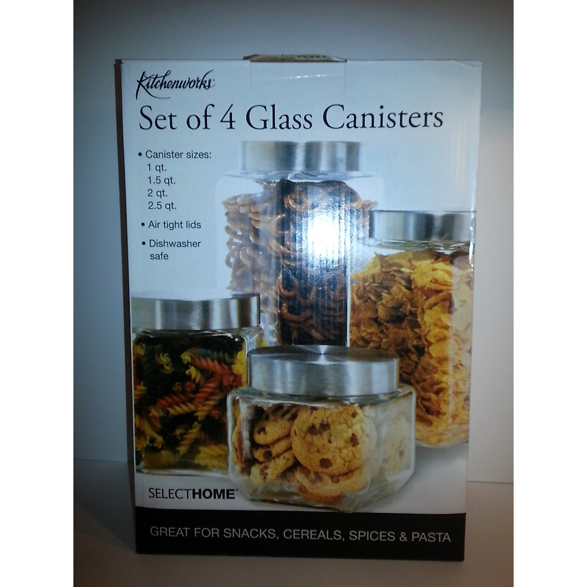 Kitchenworks Set of 4 Airtight Lids Glass Canisters For Snacks,Cereals or Pasta