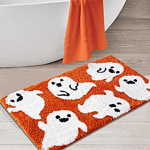 Estmy Cute Ghost Small Area Rugs Non Slip Washable Cute Halloween Fall 2x3 Throw Rugs for Bedroom Kitchen Entryway Indoor, Spooky Funny Shaggy Microfiber Spirit Autumn Halloween Bathroom Rugs