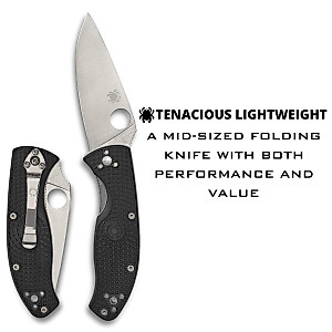 Spyderco Tenacious Lightweight Folding Utility Pocket Knife with 3.39" Stainless Steel Blade and Black FRN Handle - Everyday Carry - PlainEdge - C122PBK