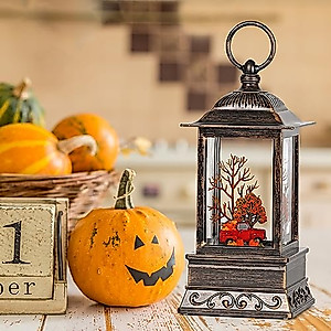 Red Truck Snow Globe Fall Decorations for Home, Thanksgiving Glittering Lighted Lantern Autumn Harvest Decor