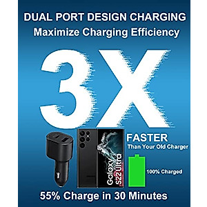 Samsung 60w Car Charger Super Fast Charging 2.0 Dual-Port (45W+15W) with USB C to C Cable fo Samsung Galaxy S23,S22,S21/S21 Ultra/ S21 Plus 5G,Note 10/10+ 5G Z Fold 3 5G, S20/Note 20, Tab S7/S7+