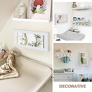 COMAX Nursery Floating Book Shelves with Wall Mirror, Wall Bookshelf for Kids Room Bedroom, Hanging Nursery Book Shelves Wall Mounted Bookshelves, Hanging Baby Book Shelf Nursery Shelves White