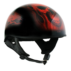 Milwaukee Leather Hot Leathers HLD1018 Black 'Red Flame Skull' Motorcycle DOT Approved Skull Cap Half Helmet for Men and Women Biker - Large