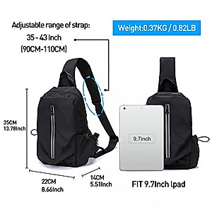 SEAFEW Small Black Tactical Sling Crossbody Backpack Shoulder Bag for Men Women, Lightweight One Strap Backpack Sling Bag Backpack for Hiking Walking Biking Travel Cycling USB Charger Port-Nylon
