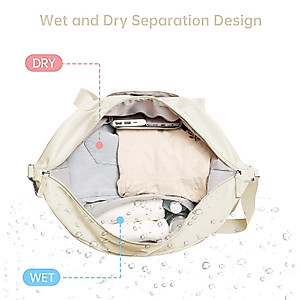 ETRONIK Gym Bag for Women, 55L Travel Duffel Bag with USB Charging Port, Weekender Overnight Bag with Wet Pocket and Shoes Compartment for Women Travel, Large Size (Beige)