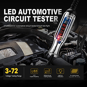 WINAMOO Upgraded 3-72V Digital Automotive LED Circuit Tester, DC Voltage Test Light with Voltmeter & Portable Spring Wire, Vehicle Circuits Low Voltage Light Tester Pen with Sharp Stainless Probe