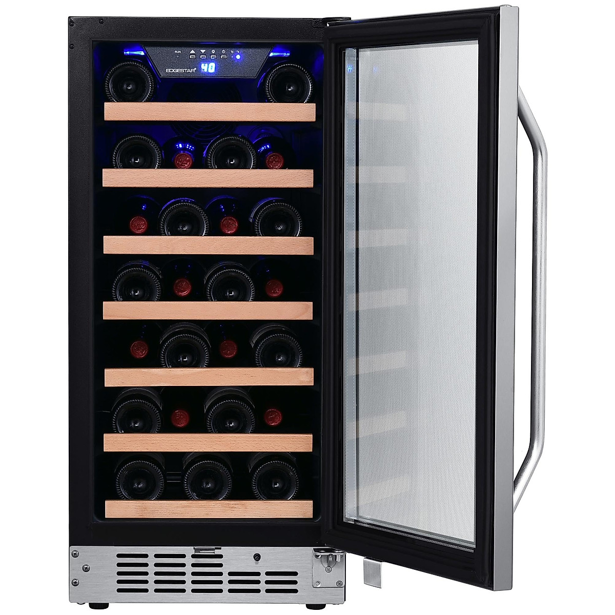 EdgeStar CWR302SZ 15 Inch Wide 25 Bottle Built-In Single Zone Wine Cooler with Reversible Lockable Door and LED Lighting - Stainless Steel