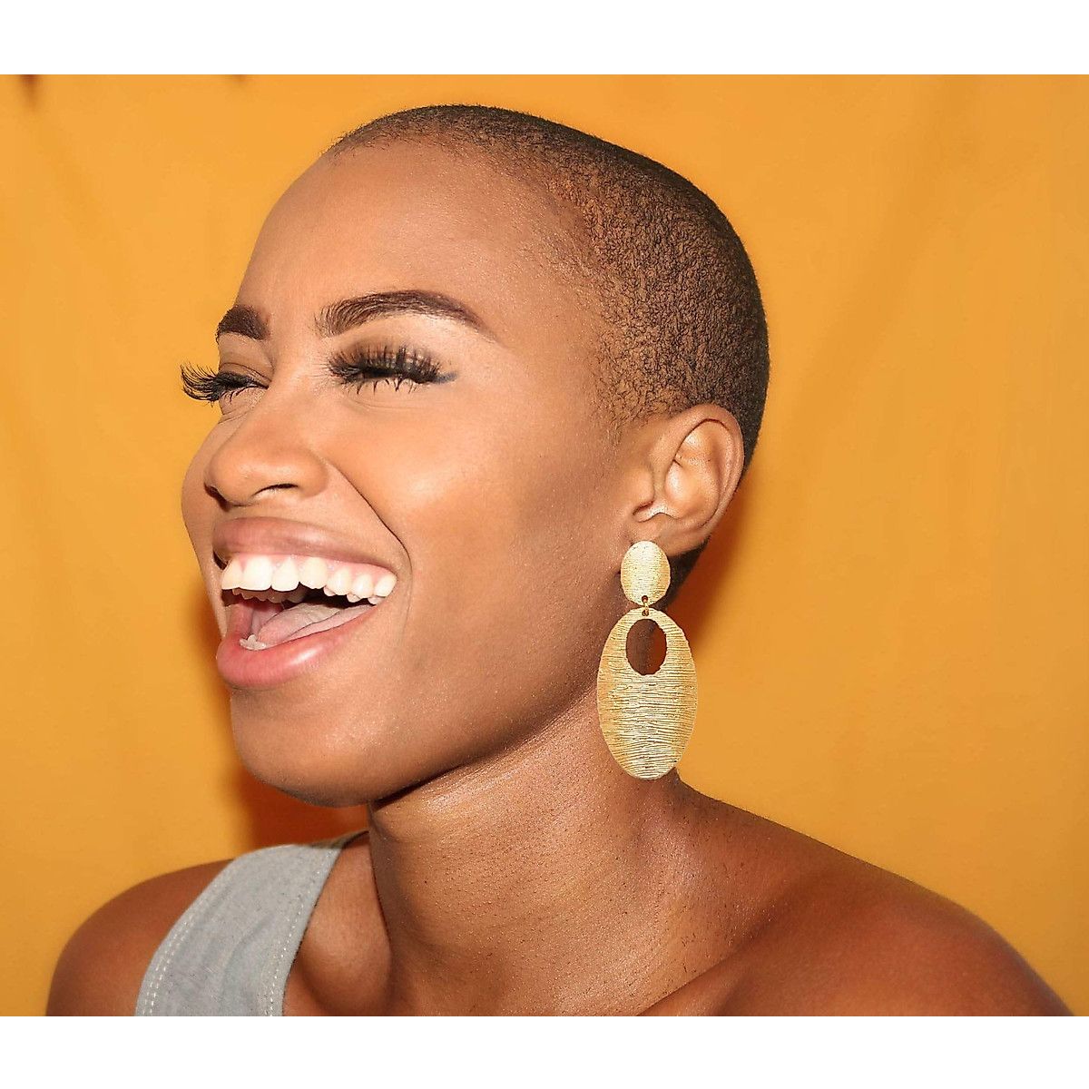 Women Oversize Geometric, Tear Drop, Hammered Statement Metal Clip on Earring Many Styles (Style B/Gold)