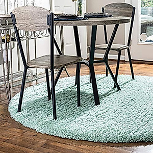 Rugs.com Infinity Collection Solid Shag Area Rug 5 Ft Round Cyan Shag Rug Perfect for Kitchens, Dining Rooms