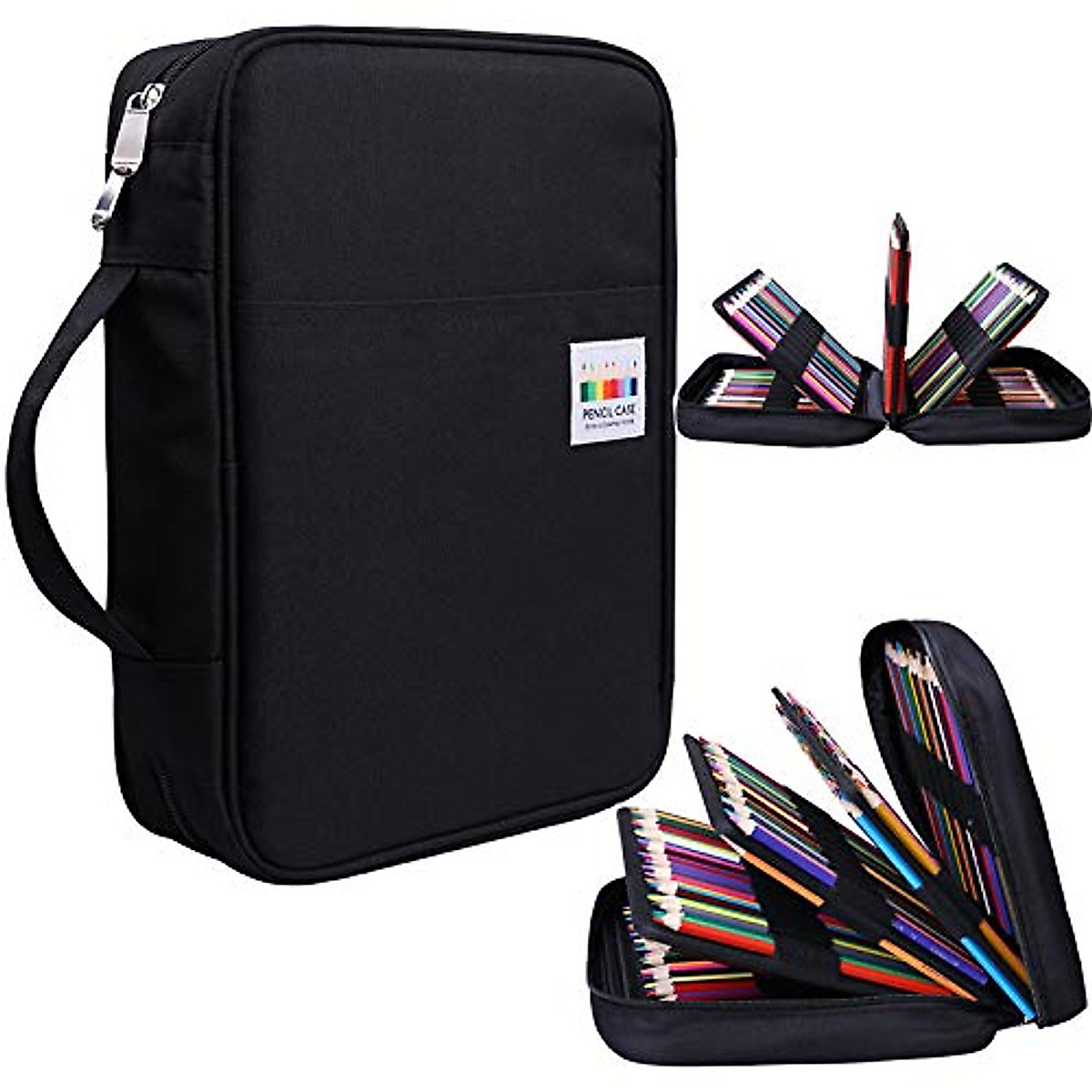 BOMKEE Pencil Case for Adults 220 Slots Pencase Colored Pencils Gel Pen Organizer Bag with Zipper for Student Artist Handy Glitter Gel Pens, Refills, Waterproof Coloring Holder Pencils Case(Black)