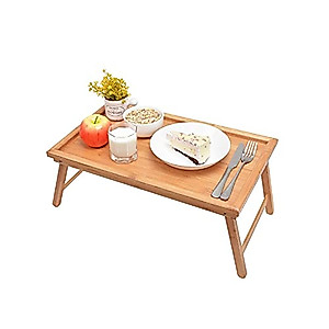 TBGFPO Wooden Folding Laptop Table Breakfast Serving Bed Trays, Adjustable Foldable with Flip Top and Legs Computer Desk Stand