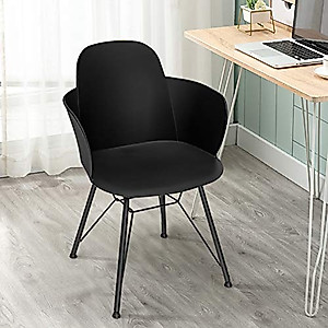 Giantex Set of 2 Dining Chairs, Pre Assembled Modern Style Plastic Dining Chair w/Metal Legs, Ergonomic Backrest, Armrest, Classic Petal Shape Cozy Leisure Chair for Kitchen, Dining Room (2, Black)