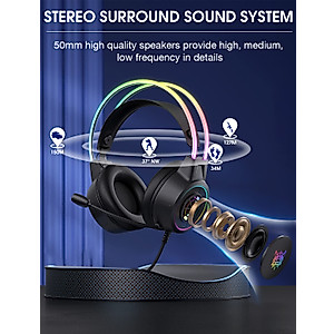 Gaming Headset with Mic, 3.5mm Lightweight Headphones with RGB Aluminum Frame, Surround Sound, Compatible with PS4 PS5 Xbox One(Adapter Not Included) PC Mobile Phone (Black)