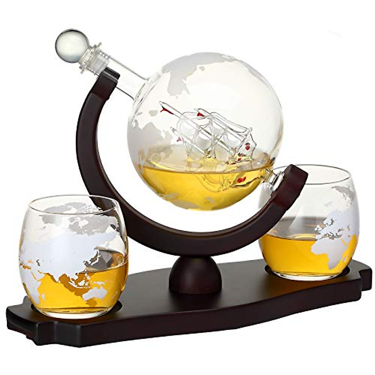 Verolux Whiskey Globe Decanter Set with 2 Etched Globe Glasses in Gift Box - Home Bar Accessories for Liquor, Whiskey, Brandy, Gin, Rum, Tequila, Vodka, and Brandy