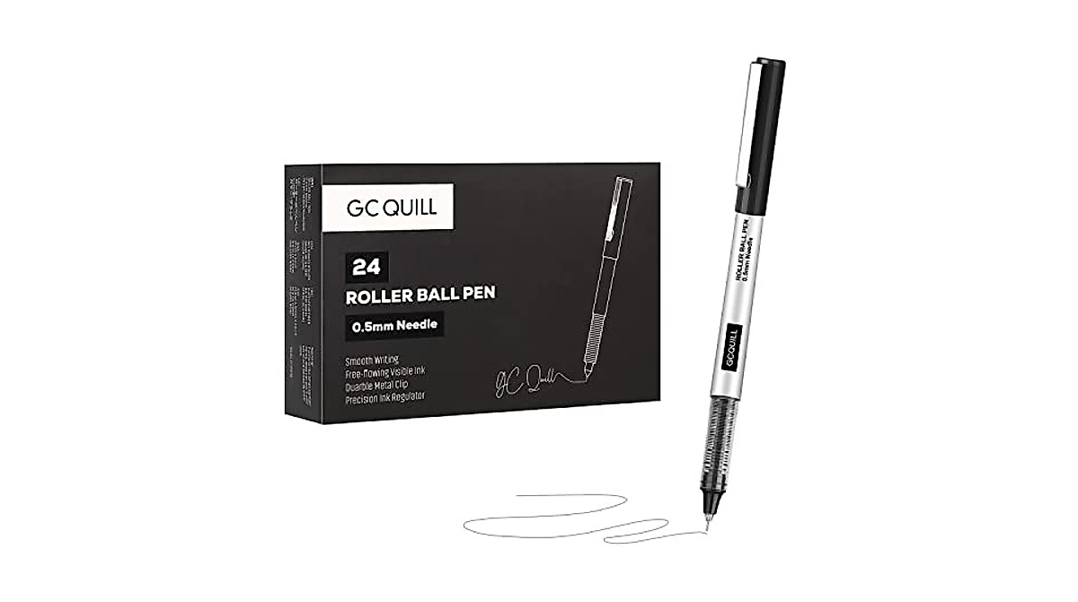 GC QUILL Rollerball Pens Pack of 24 - Smooth, Precise Writing