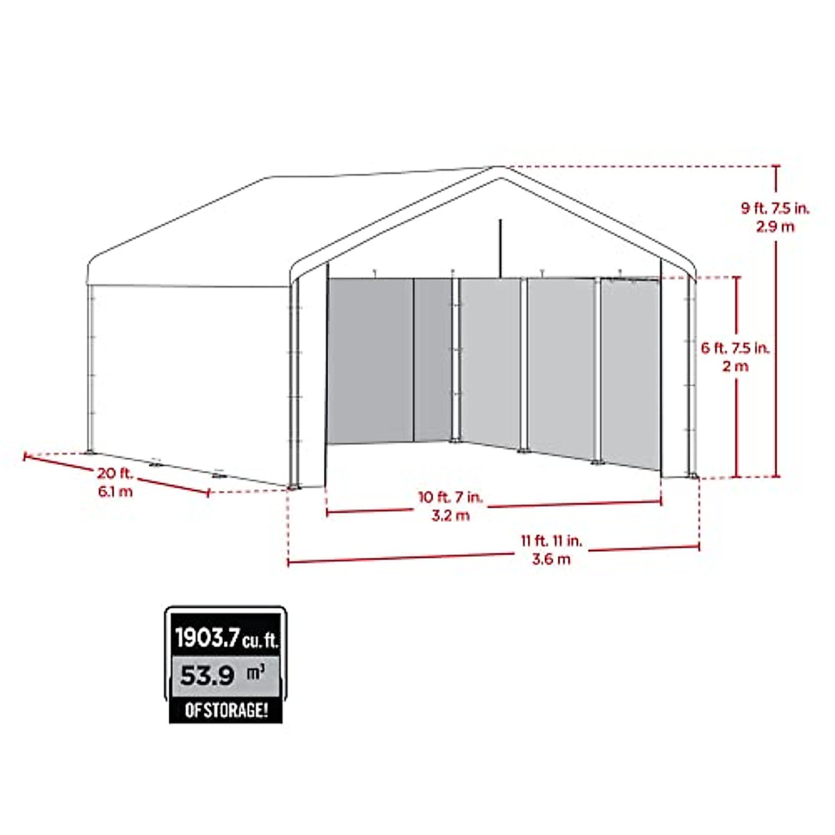 Car Canopy 12x20 Large Steel-Framed Carport and with Waterproof 50+ UPF Commercial Grade Cover and Enclosure Kit with Zippered Door