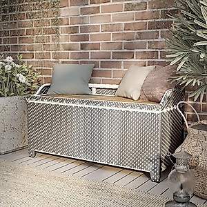 Greemotion Azur Beach Aluminum and All-Weather Wicker 41 in. Wide Storage Bench for Garden, Backyard, Patio, Pool Area, Porch, Gray and White