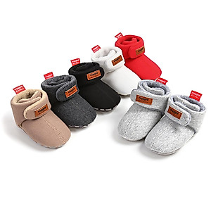 QWZban Baby Booties Infant Newborn Boys Girls Slippers Warm Crib Sock Shoes Indoor First Walkers Prewalker Dark Grey 6-12 Months