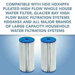 CFS COMPLETE FILTRATION SERVICES EST.2006 Compatible for HDX HDX4PF4 Pleated High Flow Whole House Water Filter: Reduces Sediment - 30 Micron Water Filters 2 Pack