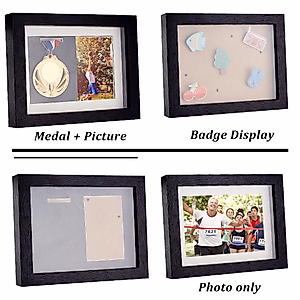OLYCRAFT Medal Display Shadow Box 6.9x7.2x9 inch Black Medal Display Case Natural Wood Photo Frames with Clear Window for Military Medals, Beach Tags, Jewelry Pins, Pin Enthusiast Collectibles
