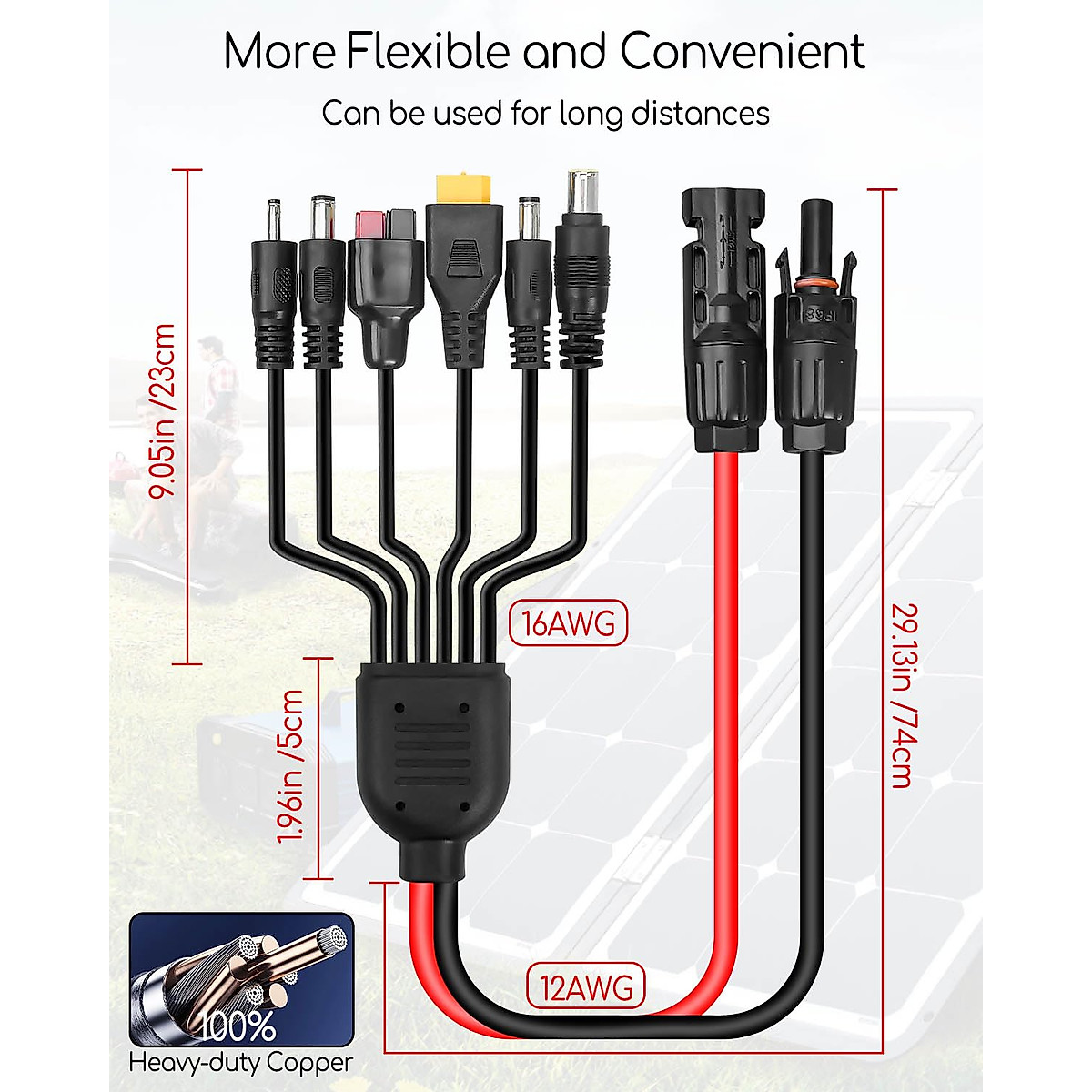 PNYZIK Upgraded 6-in-1 Solar Connector Kit for Portable Motors and Solar Panels/Motors, 100CM Universal Solar Adapter Connecting Harness with Female and Male Connectors, 1 Pc