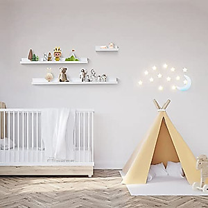 Muzilife 12 Inch White Floating Shelves - Set of 2 Rustic Wood Floating Shelves - Wall Mounted Small Picture Ledge for Bathroom, Bedroom, Living Room