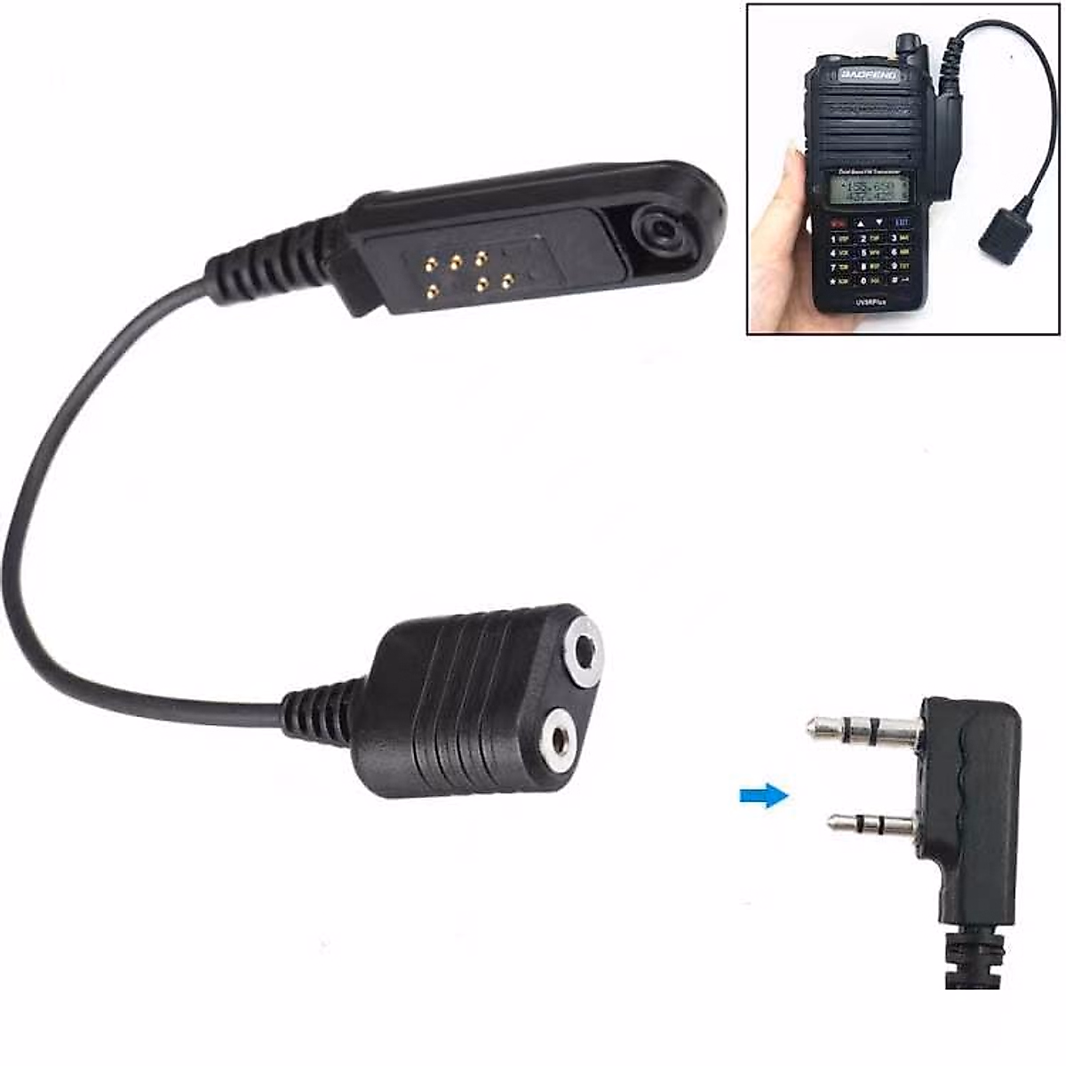 Fumei Walkie Talkie Audio Cable Adapter Compatible with Baofeng BF-9700 UV-9R+ Plug to Kenwood HYT TYT Baofeng UV-5R 2Pin Headset Port