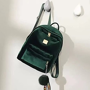 Women's Velvet Casual Backpack Cute Mini Daypack Fashion Bookbag for Teen Girls Lightweight Daypack Gift Ideas (Green,23*9*31cm)
