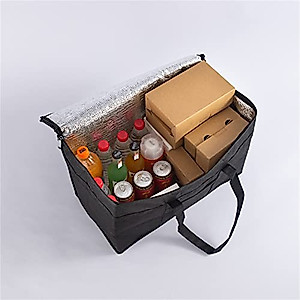 XXL Extra- Large insulated bags for food delivery with the bottom plate, reusable insulated shopping bags, 20x10x13 inches, The ideal pizza delivery bag. Black (Pack of 2)